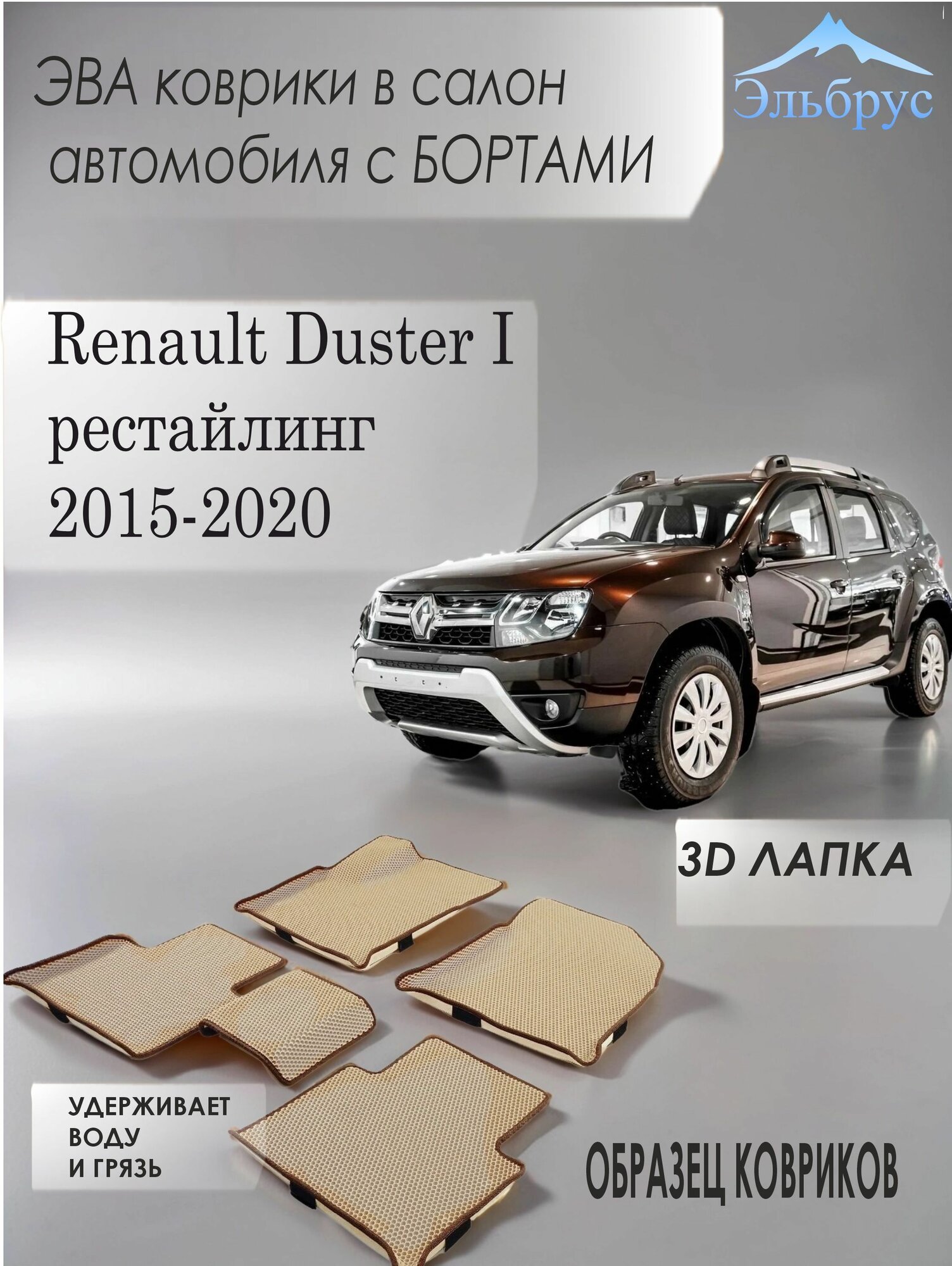 Комплект ковриков с бортами Renault Duster I рестайлинг 2015-2020