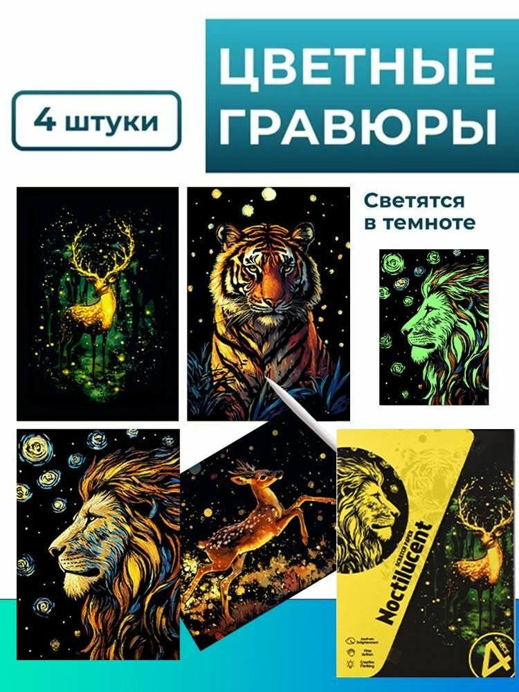 Набор цветных гравюр Кит (4 картины формата А4)