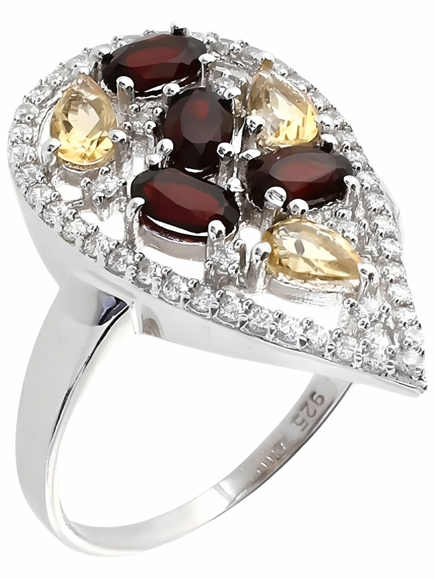 Кольцо тонкое, серебро, 925 проба, родирование, цитрин