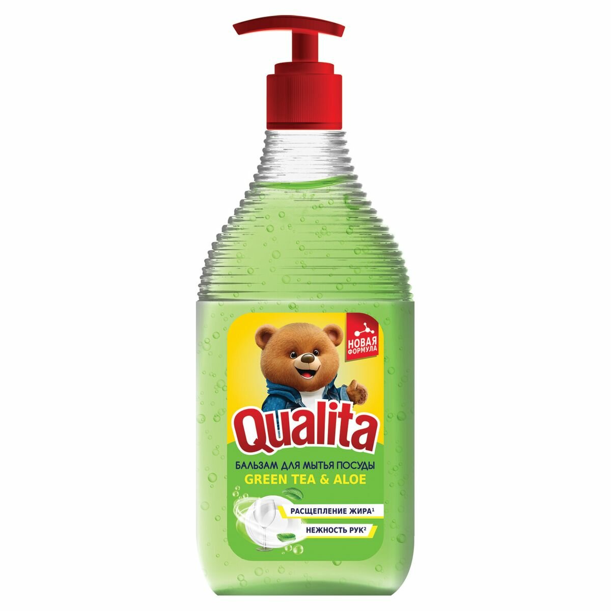 Средство для мытья посуды Qualita "Бальзам Green tea & Aloe", дозатор, 500мл (14483), 6шт.