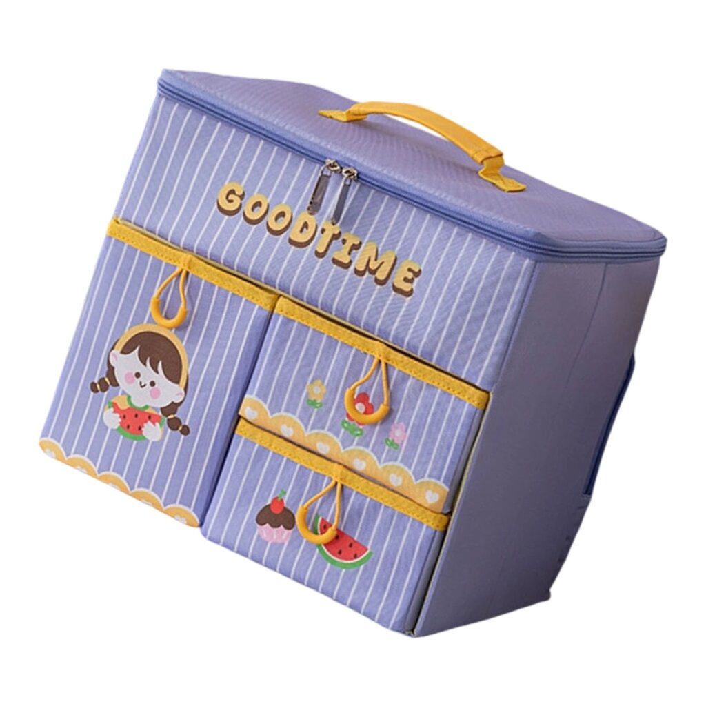 Складная косметичка, коробка для хранения косметики, многослойная шкатулка для драгоценностей с несколькими перегородками, выдвижная коробка для хранения-purple striped girl
