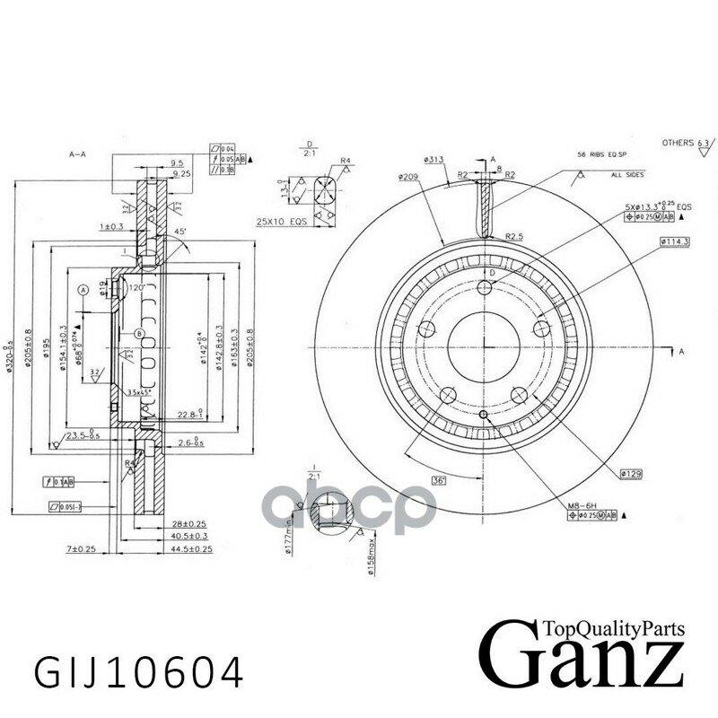 Диск тормозной передний с покрытием для MAZDA CX 9 (17-) GANZ GIJ10604 GANZ арт. GIJ10604