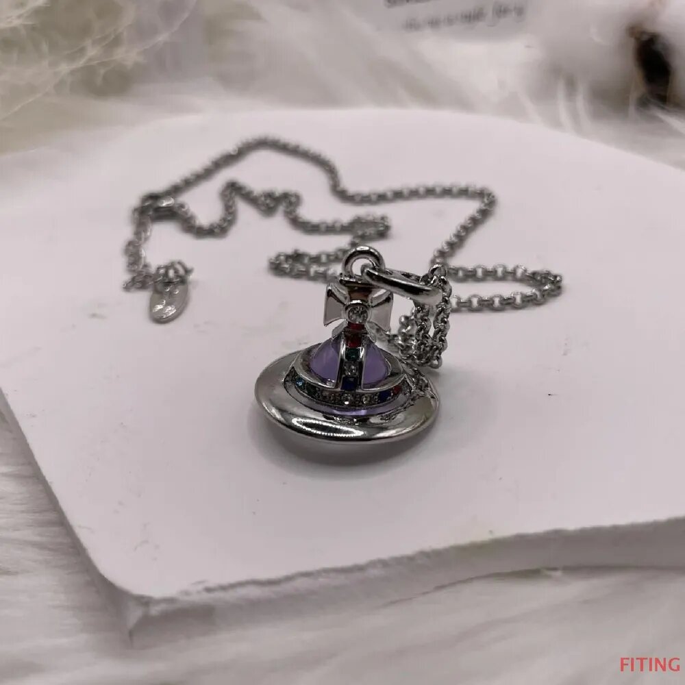 Цепочка Цепь Vivienne Westwood Y2K с подвеской планета сиреневая, женская, бижутерный сплав, 40-45 см