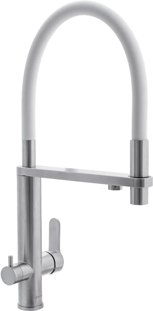 Смеситель для кухни Swedbe Selene Plus 8441 с гибким изливом, с краном для питьевой воды, с поворотным изливом, белый, матовый, однорычажный, нержавеющая сталь, с керамическим картриджем