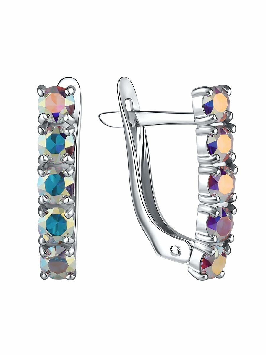 Серьги, серебро, 925 проба, родирование, кристаллы Swarovski