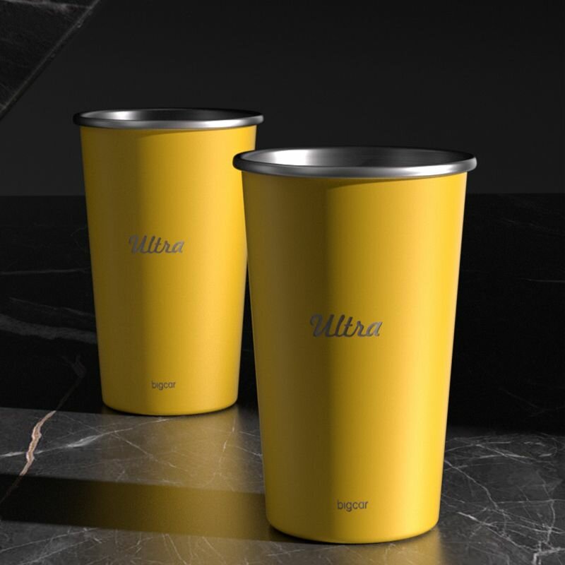 Bigcar Ultra Cup 304 Портативная высококачественная нержавеющая сталь, прямой питьевой кемпинговый желтый стакан для воды
