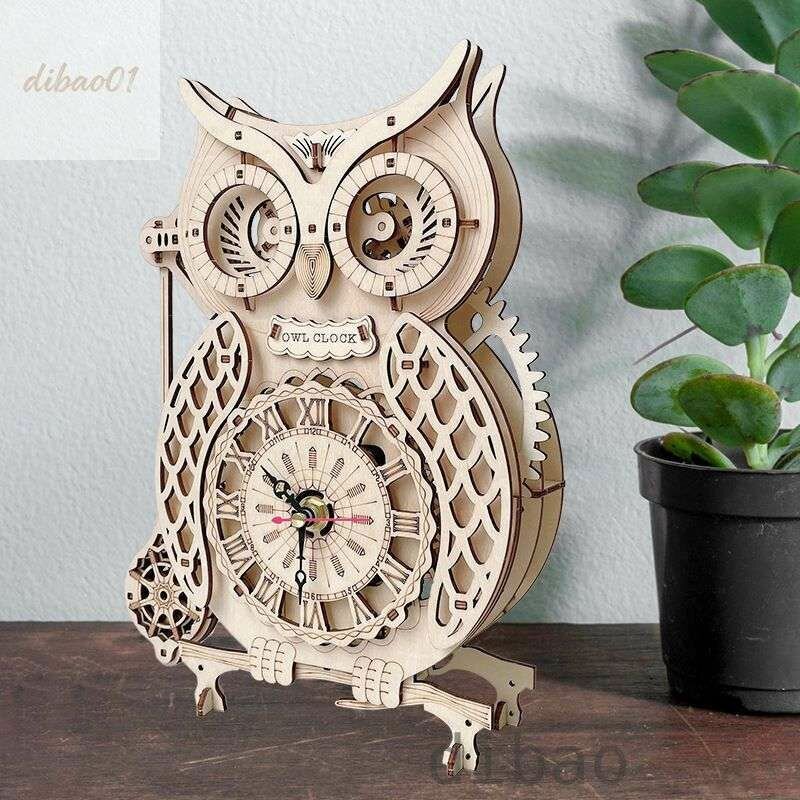 Деревянная 3D-пазл-часы, деревянные часы с совой, сложная сборная модель.