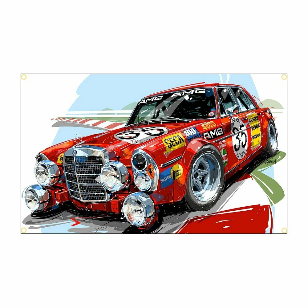 FLAGDOM Автомобильный флаг Mercedes-Benz W124 из полиэстера 120 x 180cm, 4 Grommets