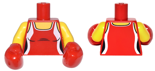 Torso Female Outline Tank Top with White Side Panels and Neck Trim Pattern / Yellow Arms / Red Boxing Gloves, 973pb2394c01 Red U