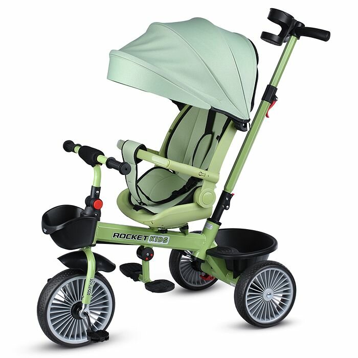 Велосипед трехколесный Rocket 510, колеса EVA, с ручкой для родителей, с корзиной для игрушек и с поворотным сиденьем. Цвет: Бежевый.