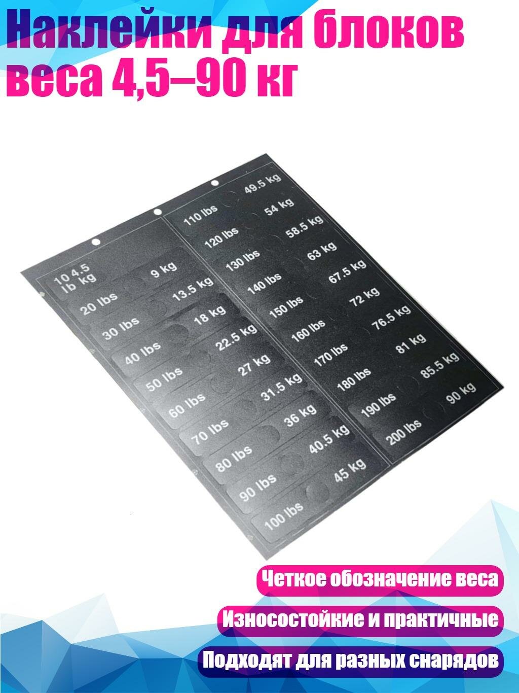 Наклейки для блоков веса 4,5–90 кг