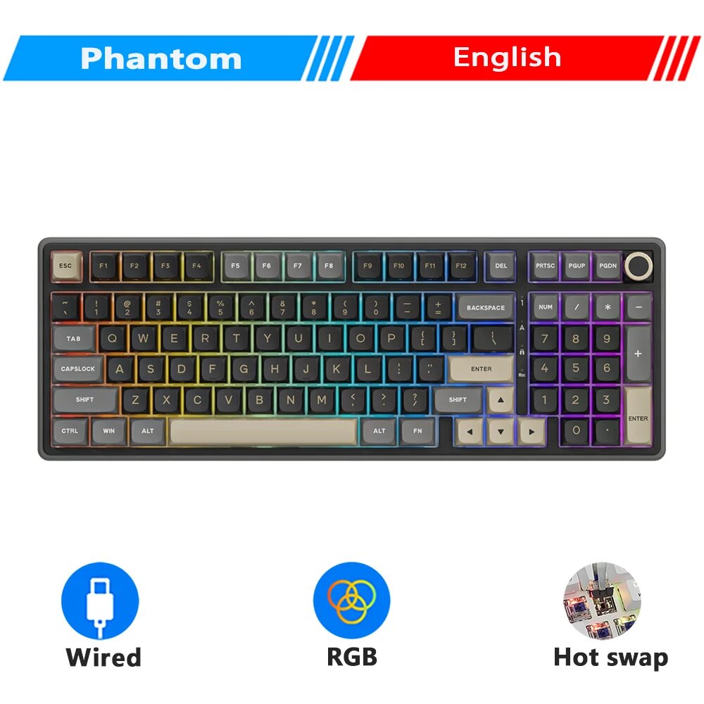 RK Royal Kludge R98Pro Phantom, механическая клавиатура, Cream Switch