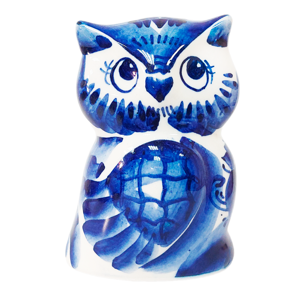 Фарфоровая фигурка ручной работы "Сова Филя", гжель