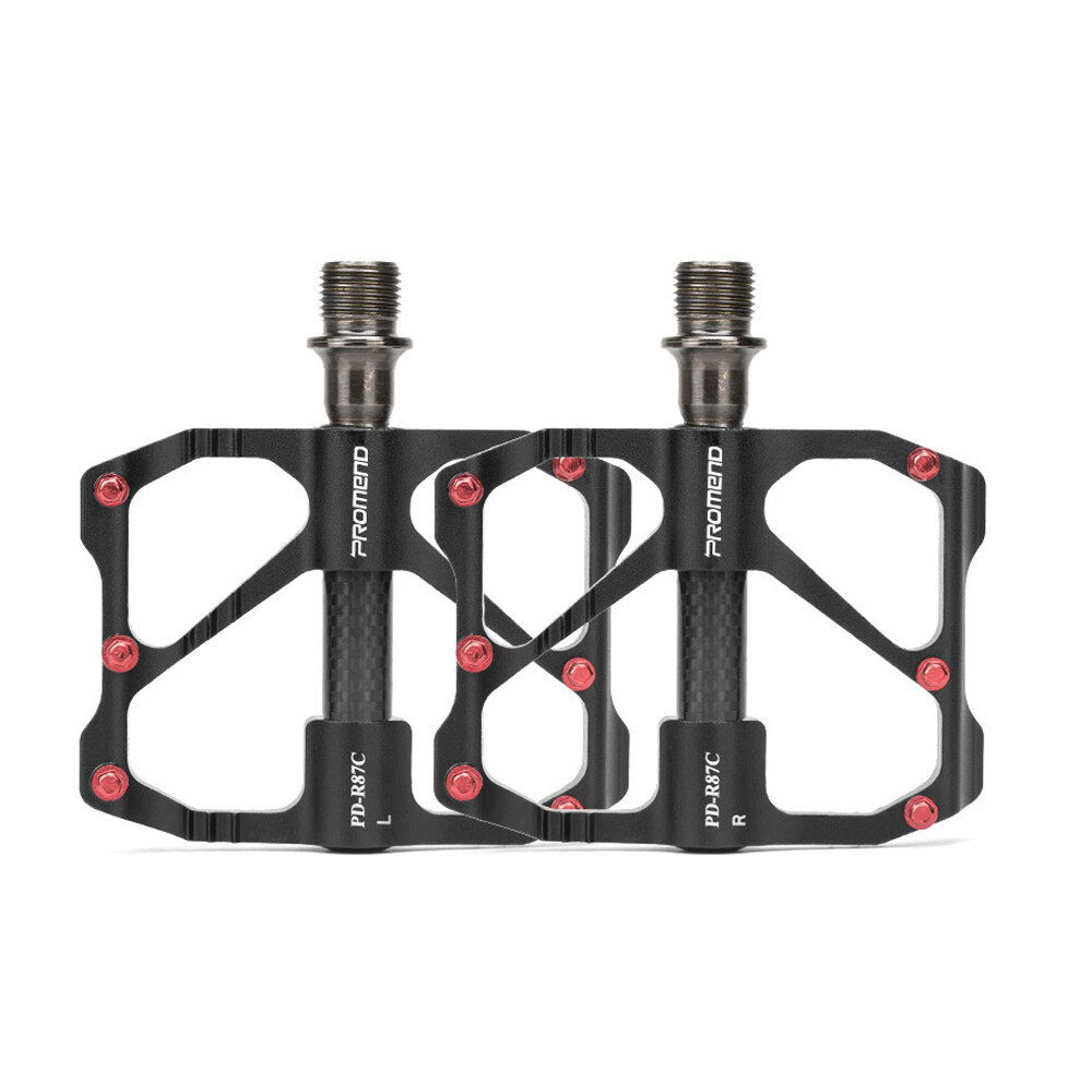 Педали для велосипеда PROMEND Mtb Road Bicycle, антискользящие ультralегкие, модель pd-m86 (горный) / pd-r87 (шоссе), материал алюминиевый корпус + углеродное волокно подшипник, цвет черный, красный, серебный, вес изделия 245г (шоссе) / 260г (горный),