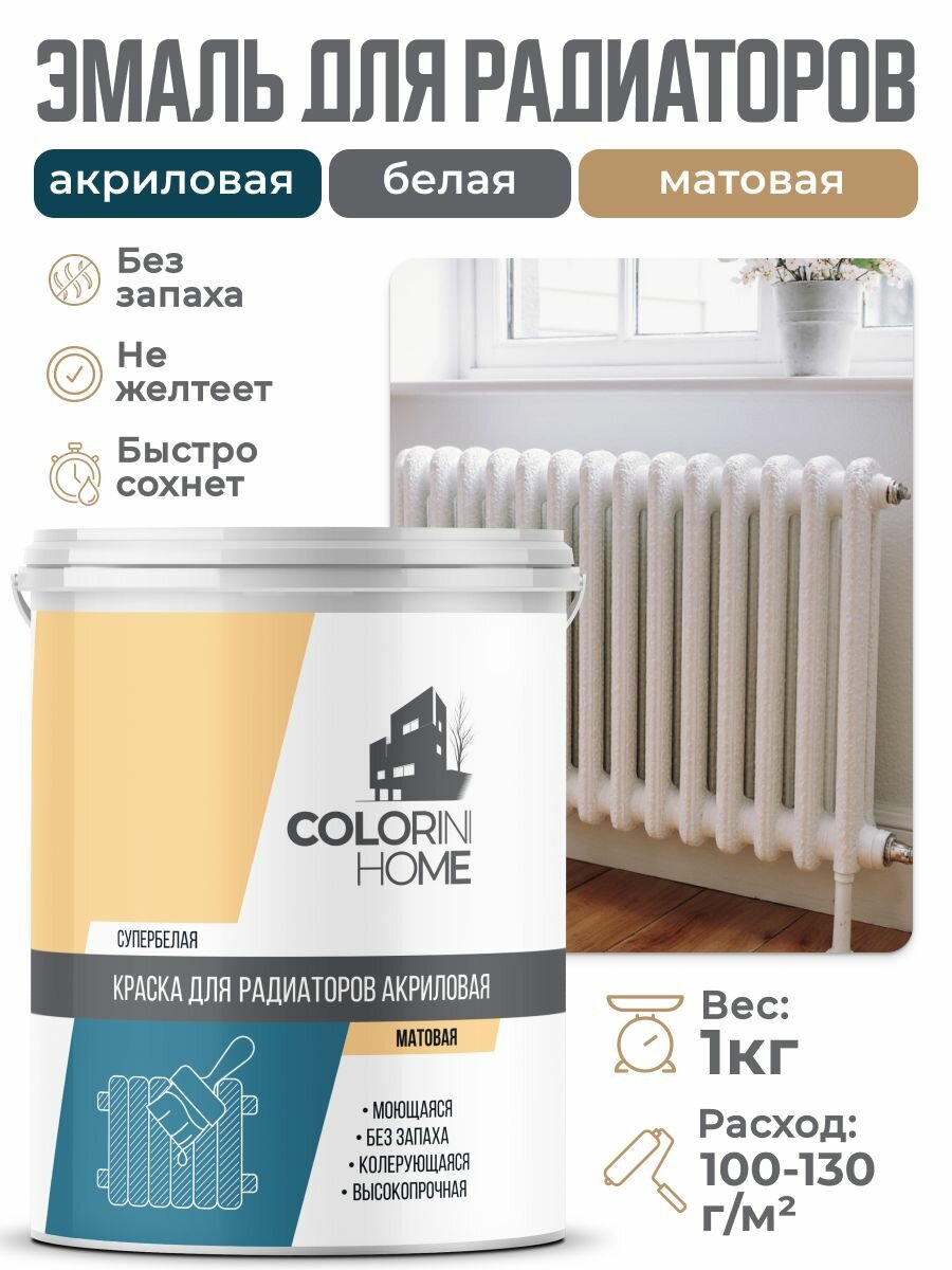 Краска для радиаторов белая эмаль 1 кг матовая