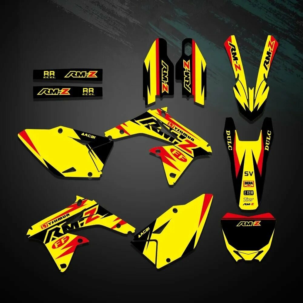 Наклейка на мотоцикл Suzuki RMZ450 RMZ 450 2008 - 2012 2013 2014 2015 2016 2017 комплект наклеек с графическим фоном для обтекателя
