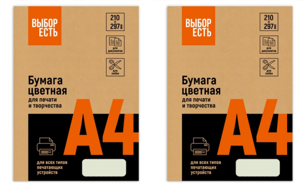 Бумага цветная для печати Выбор есть 5 цветов пастель (А4, 80 г/кв. м, 100 листов) эконом, 2 уп