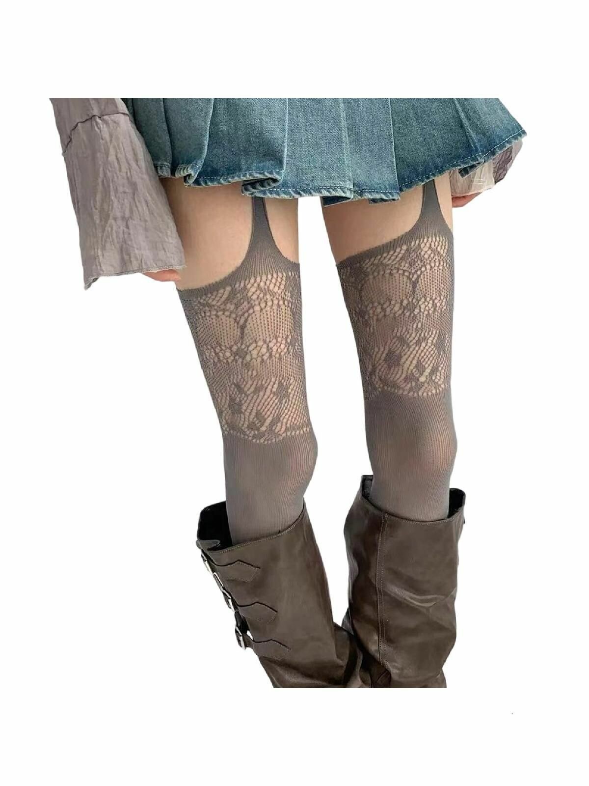 Женские ажурные подвязки с чулками, Серый