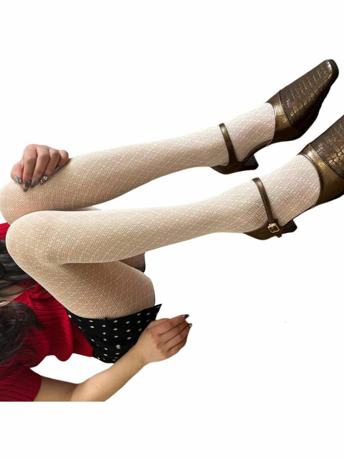 Женские ажурные колготы с ромбовидным узором, Белый