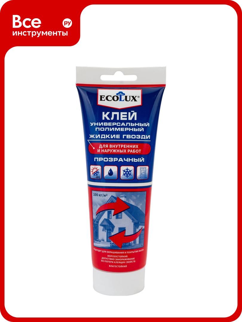 Универсальный полимерный клей Ecolux жидкие гвозди, прозрачный, 200 мл 4607133683740