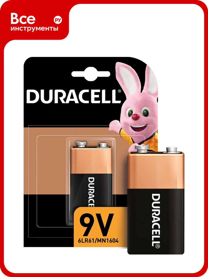 Щелочная батарейка Duracell Basic 6LR61-1BL/6LF22-1BL крона 9V, алкалиновый элемент стабильный, питание для электроники