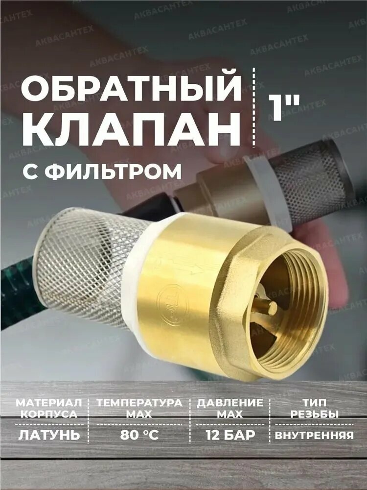 Клапан обратный 1 дюйм с сеткой (фильтром) из латуни Thermofix