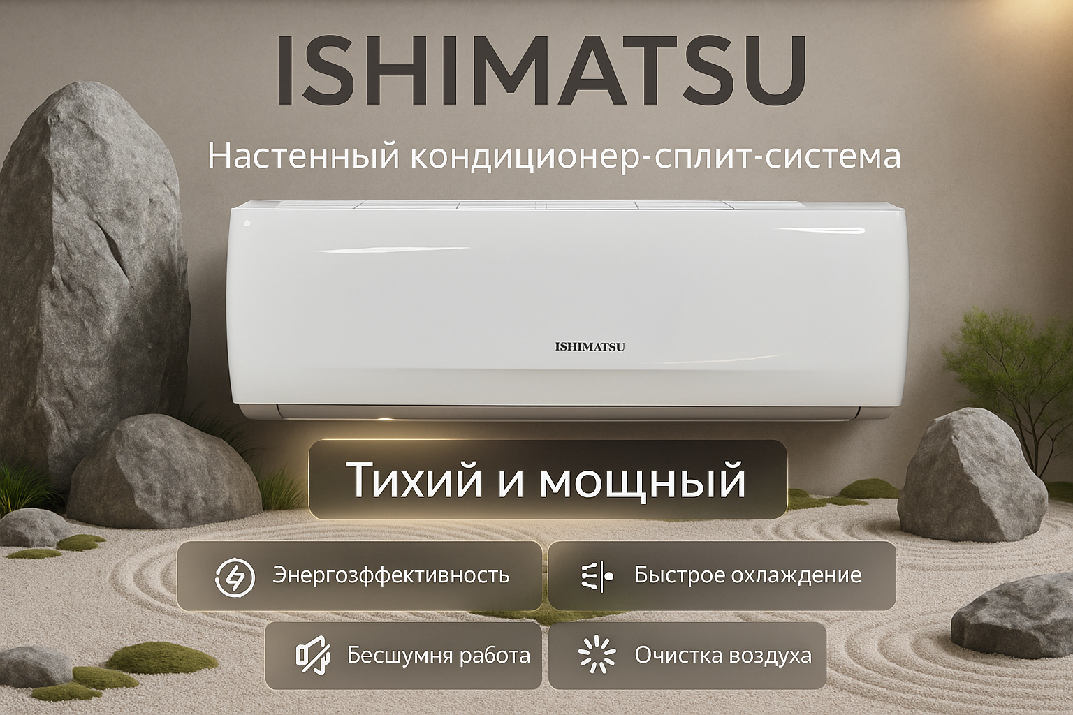 Сплит система кондиционер 09 на 25 м2 ISHIMATSU Тихий Мощный CVK-09H компрессор GMCC/GREE, белый.
