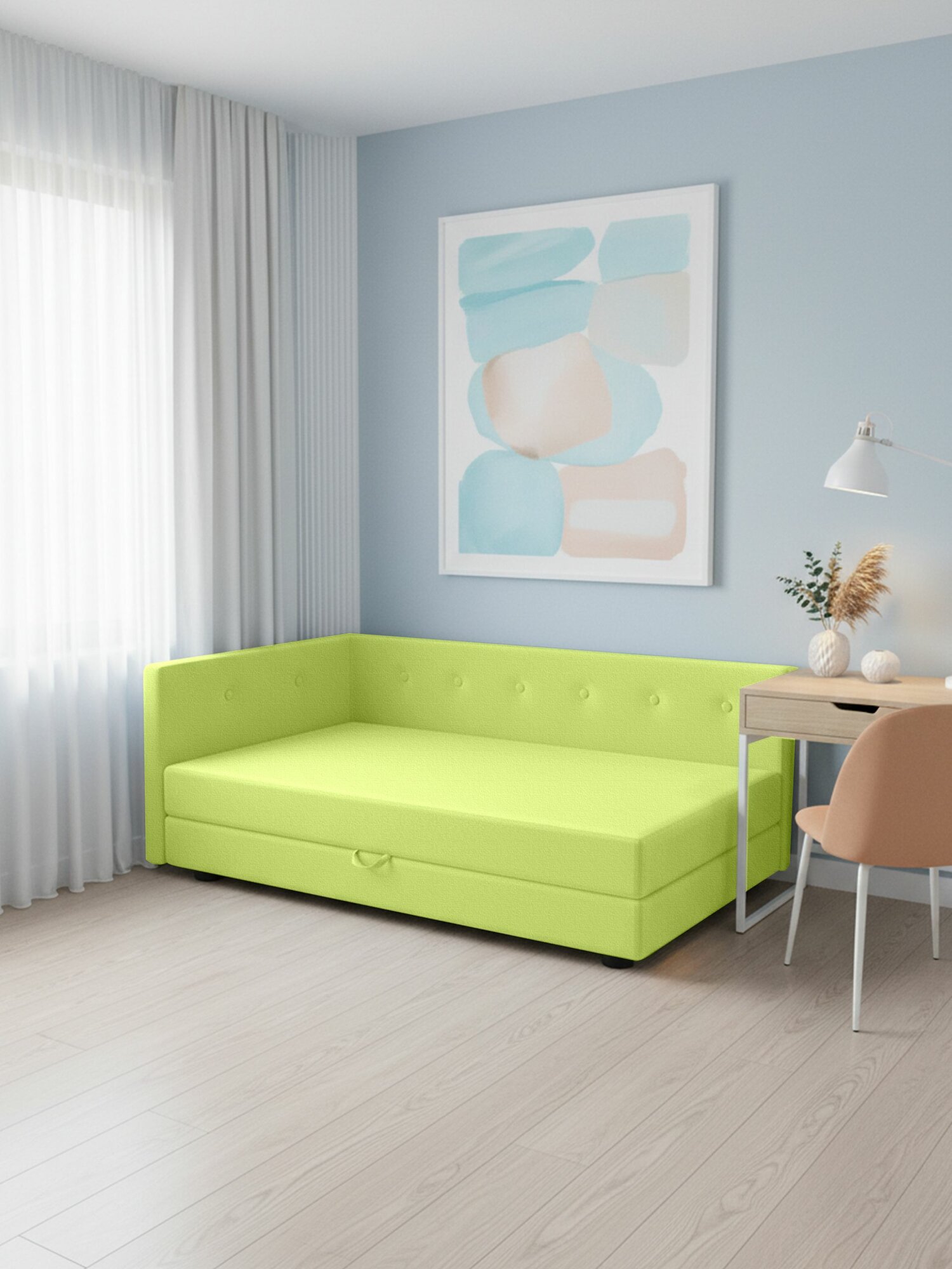 Тахта Лира Слева фокус- мебельная фабрика 100х210х76 см рогожка желто-зеленый