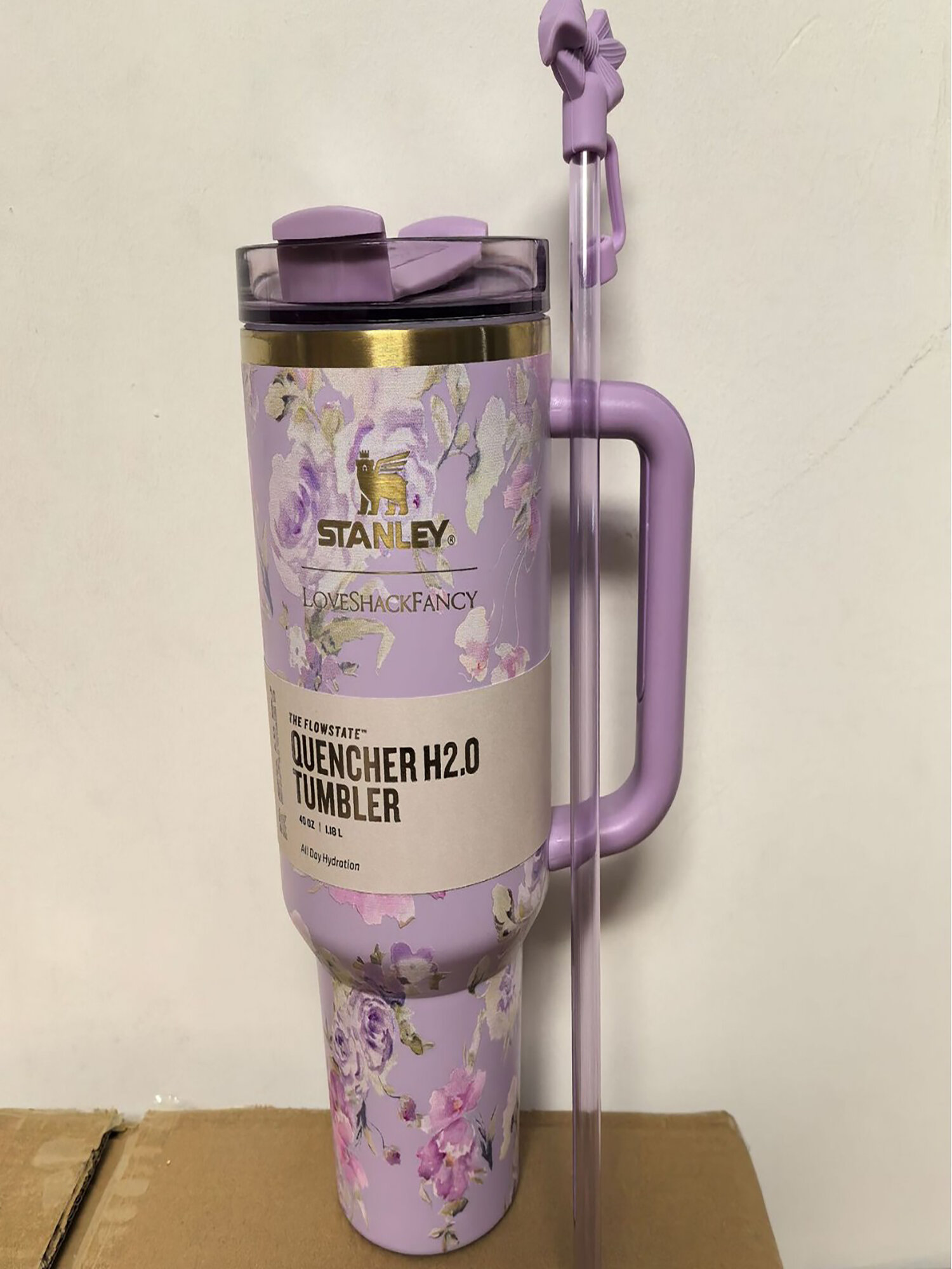 Термокружка, Стэнли, Фиолетовые цветы, нержавеющая сталь 304, 1.18 л