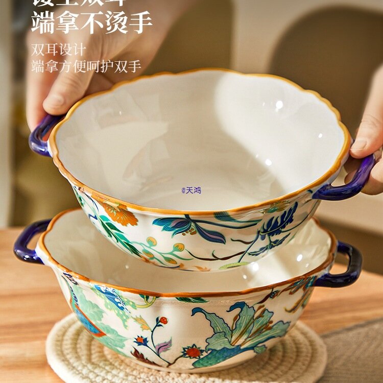 Керамическая суповая миска с двумя ушками для дома 2025 года, большая суповая чаша, высокая внешность, большая миска для супа, миска для лапши, миска для улиточной лапши, миска для быстрого приготовления лапши