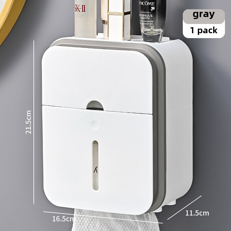 Коробка для туалетной бумаги, туалетный бокс, раковина для туалетной бумаги, водонепроницаемый настенный стеллаж для туалетной бумаги без перфорации, рулонная бумага (Серый)