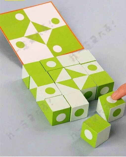 Деревянная головоломка 3D Jigsaw Puzzle для детей от 3 лет, кубики с геометрическими фигурами, 16 шт — фото 1