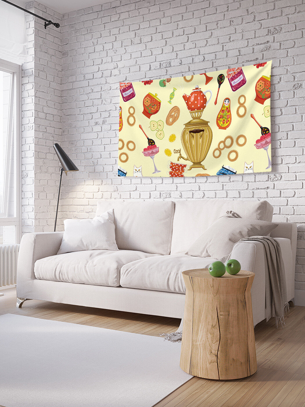 Горизонтальное фотопанно на стену JoyArty "Самовар и сладости", из ткани, 100х150 см