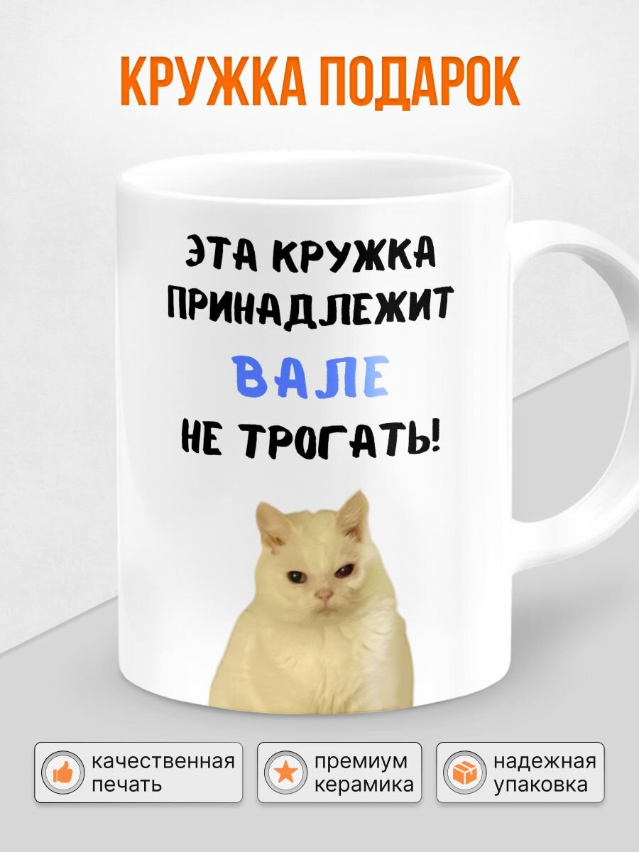 Кружка с приколом с котиком с именем Валя, 330 мл, 1 шт.