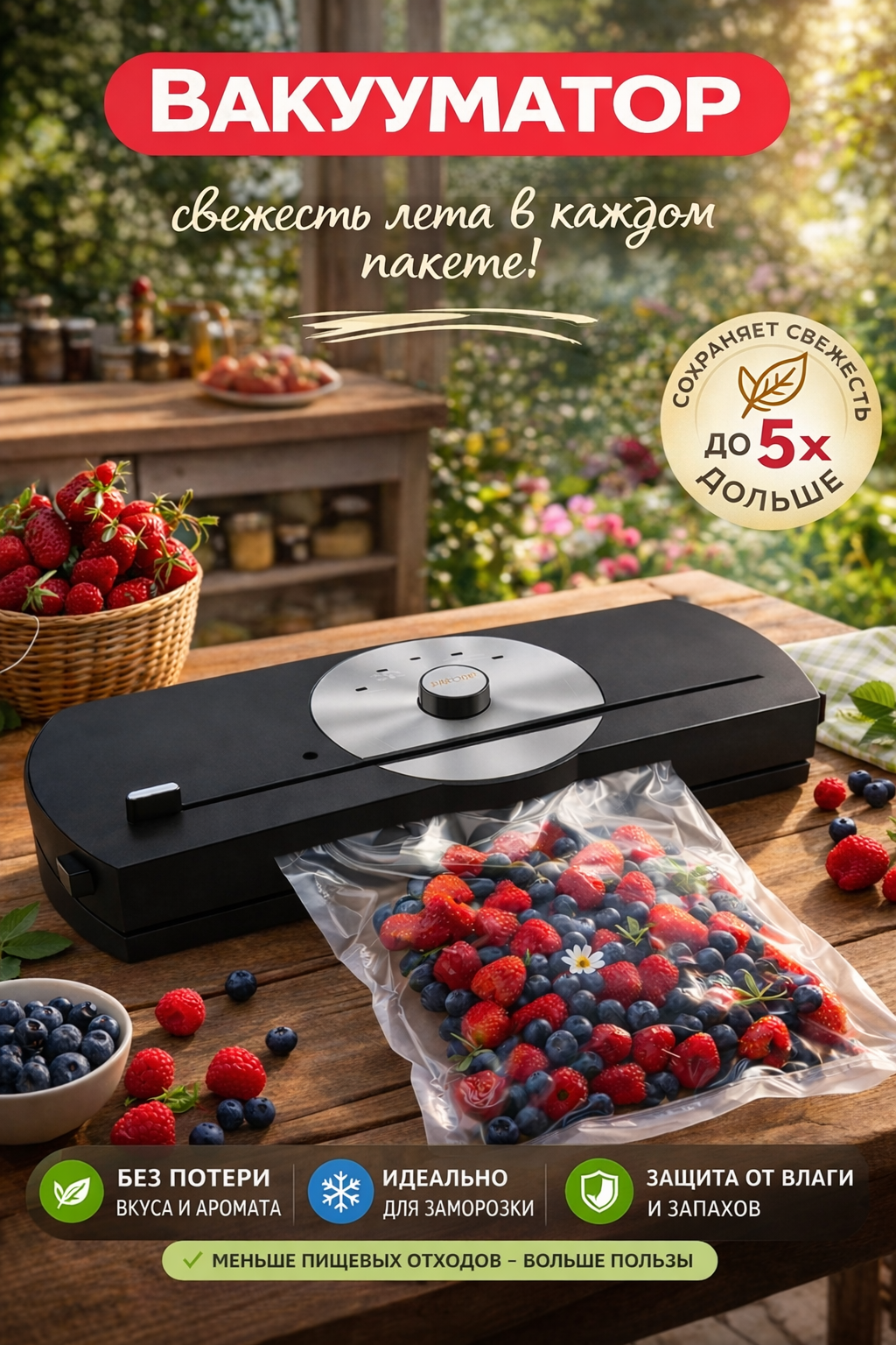Вакууматор для продуктов, с запайкой, ширина запайки 30см, 60кПа