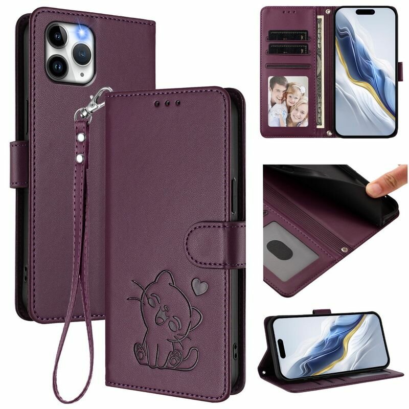 Чехол книжка для Айфон 11 Pro ( iPhone 11 Pro ) кожаный с магнитной застежкой, с функцией подставки, коротким шнурком