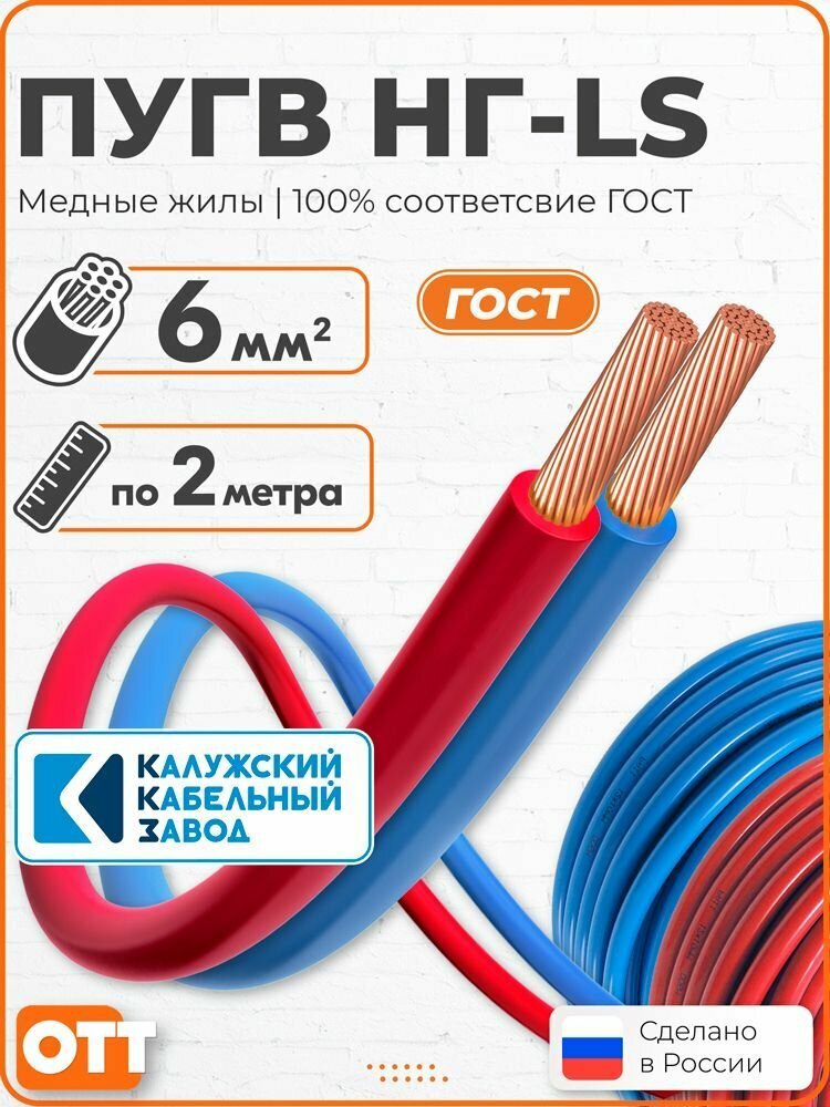Комплект проводов для сборки щита ПуГВ нг(А) LS 1х6 ГОСТ красный, синий по 2 м
