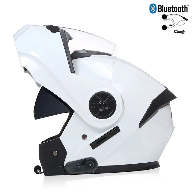 Мужские мотоциклетные шлемы с Bluetooth, анфас, Casco для мотоциклов, мужские шлемы Белый, XL, 15