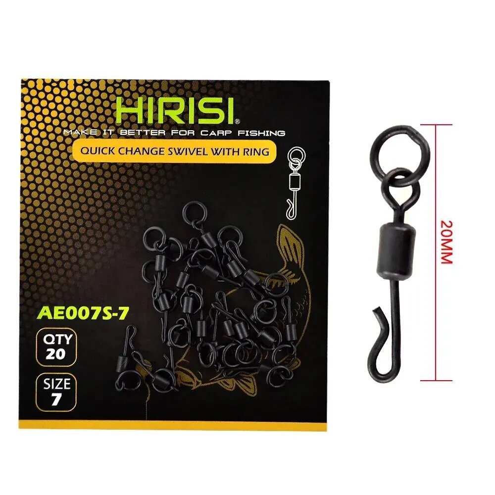 Hirisi Вертлюги для карповой рыбалки, Size 7, 20 шт
