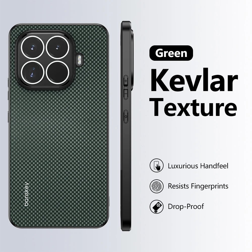 Деловые матовые кевларовые чехлы для телефонов из углеродного Xiaomi 17 Про Макс, Зеленый, Green