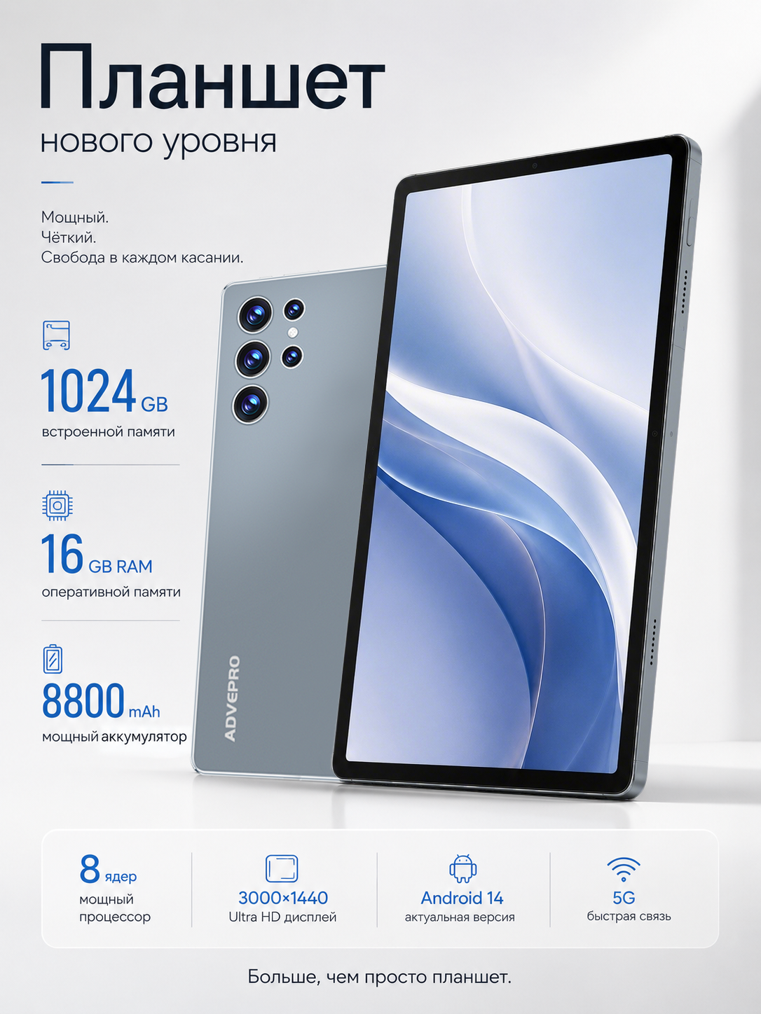 Планшет ADVEPRO S24 с клавиатурой и стилусом, 11", Android 14, 2SIM