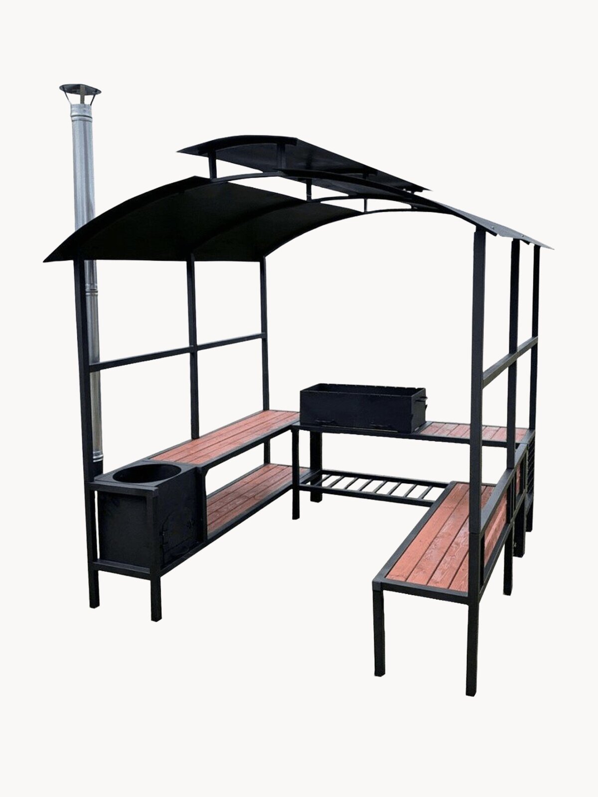 Мангал-беседка «Добрыня», цельносварная конструкция, съемная жаровня и печь