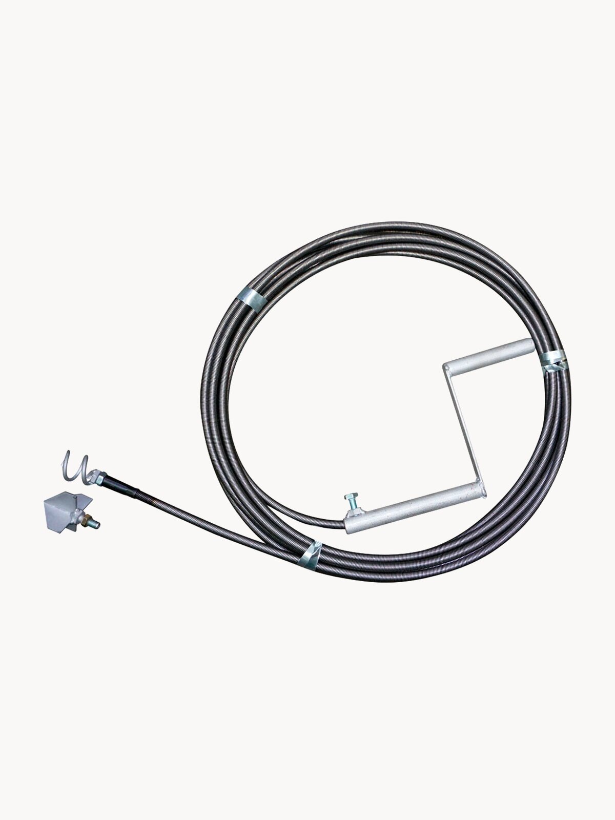 Сантехнический трос ДушЗапЧасть, Ø16 мм, 10 м, с ручкой, подключение дрели/шуруповёрта + 2 насадки