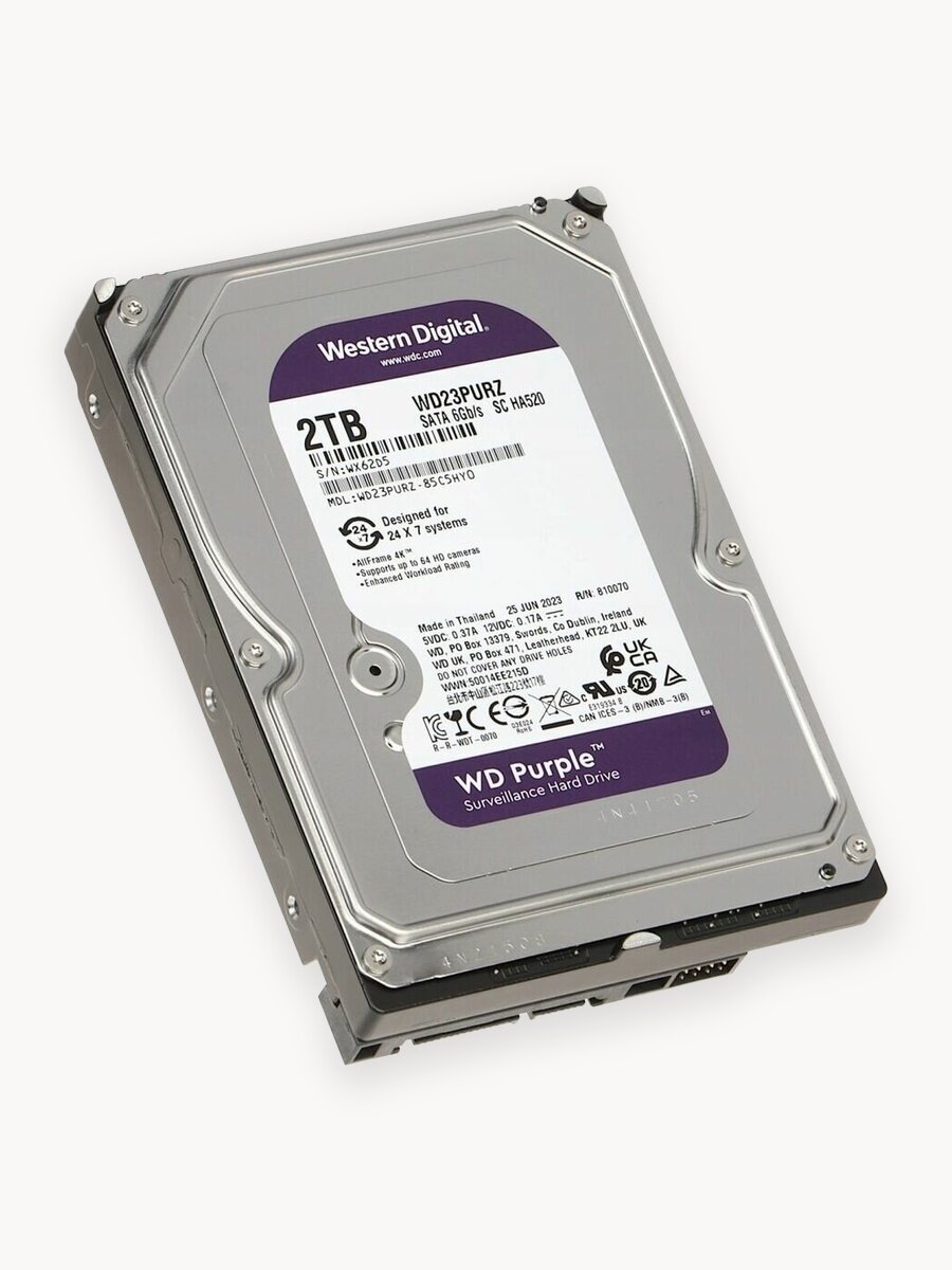 2 ТБ Внутренний жесткий диск Western Digital Purple 3.5" 5400 (WD23PURZ), оригинал