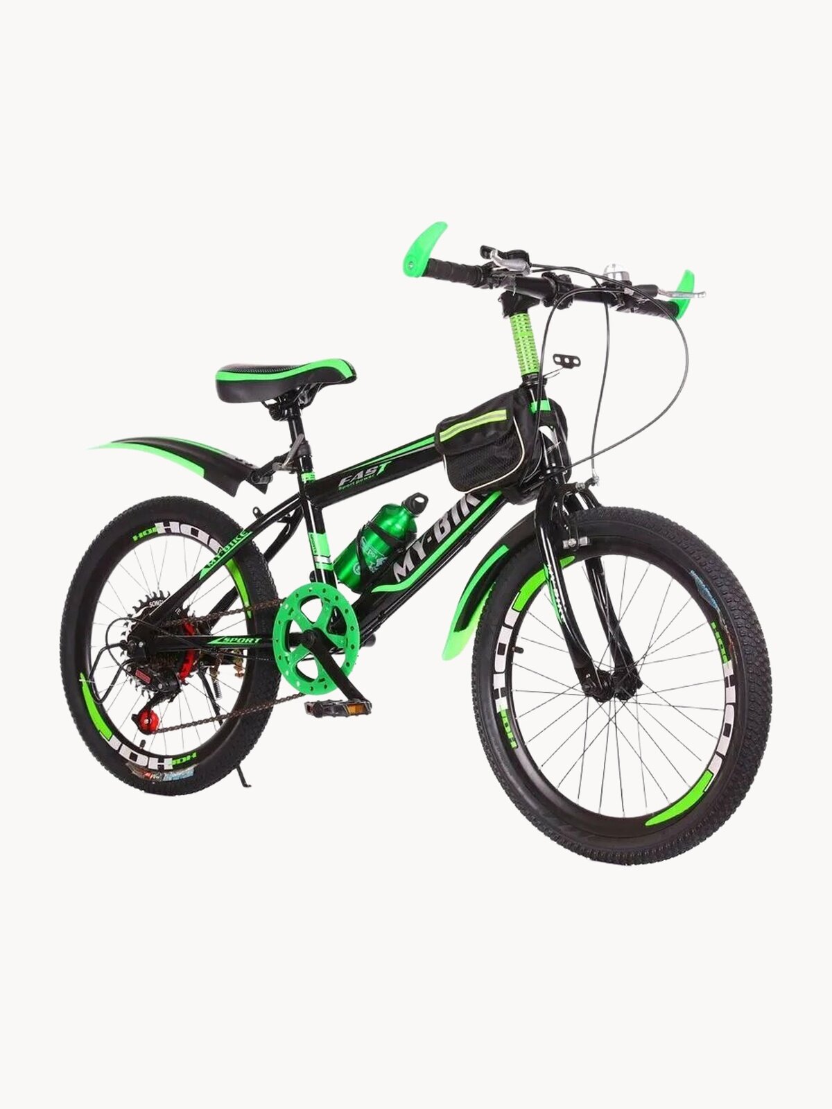 Мальчики и девочки ростом 130-150 см, Чёрный и зелёный, 20-дюймовый горный велосипед с регулируемой скоростью