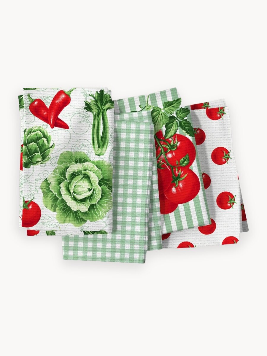 Унисон Полотенце кухонное вафельное 4 шт 33х60, Хлопок 100% Summer mix