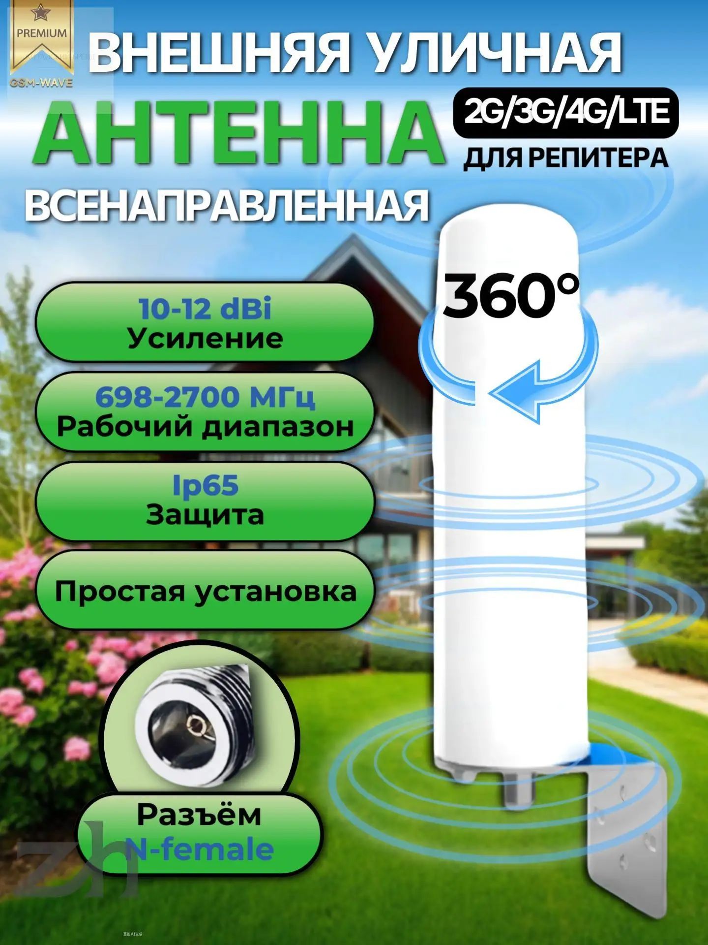 Внешняя уличная всенаправленная GSM антенна 12 dBi для репитеров с разъемом N-Female
