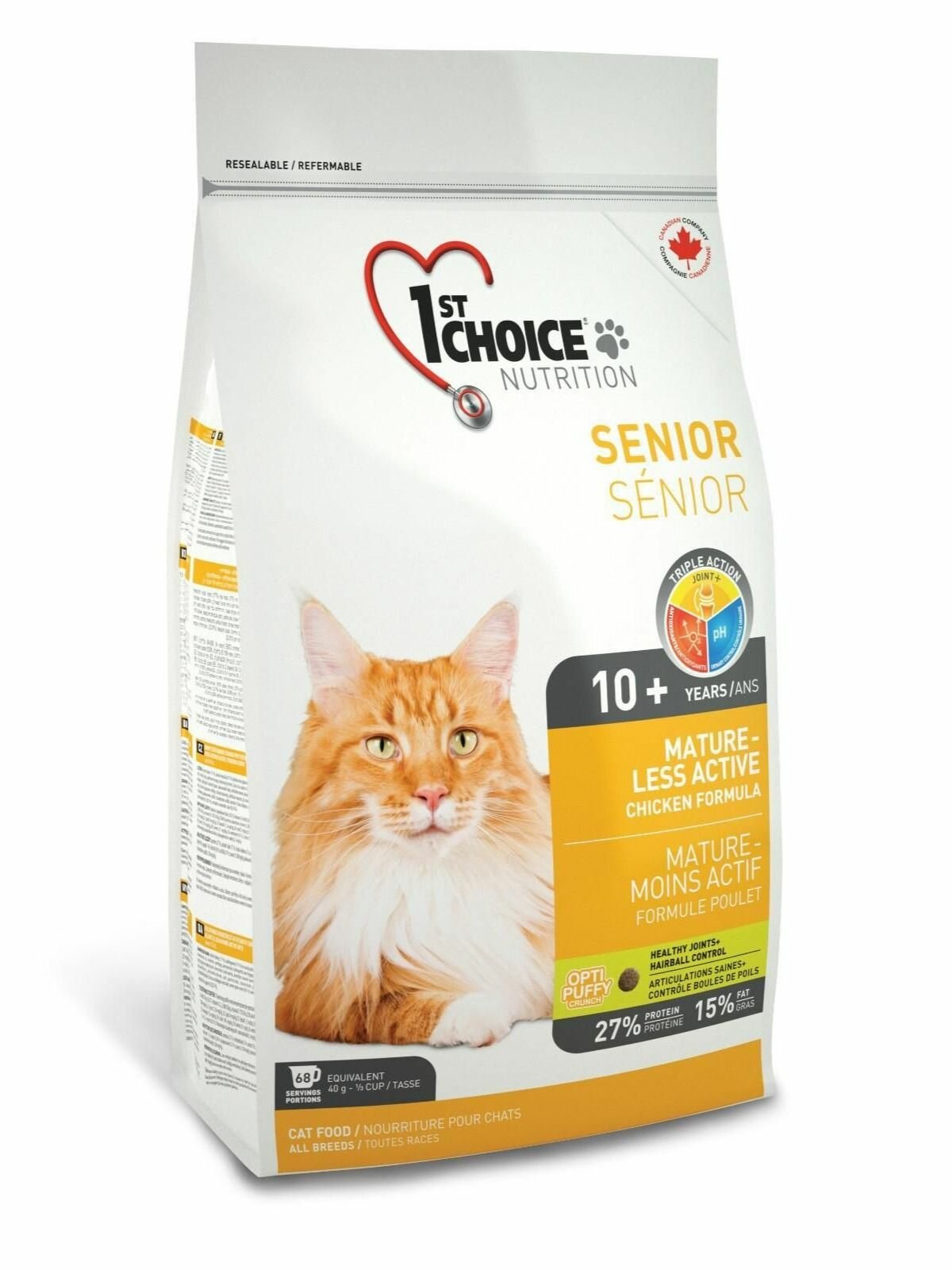 Сухой корм 1st CHOICE Mature or Less Active для пожилых кошек старше 10 лет, цыпленок, 2.72кг