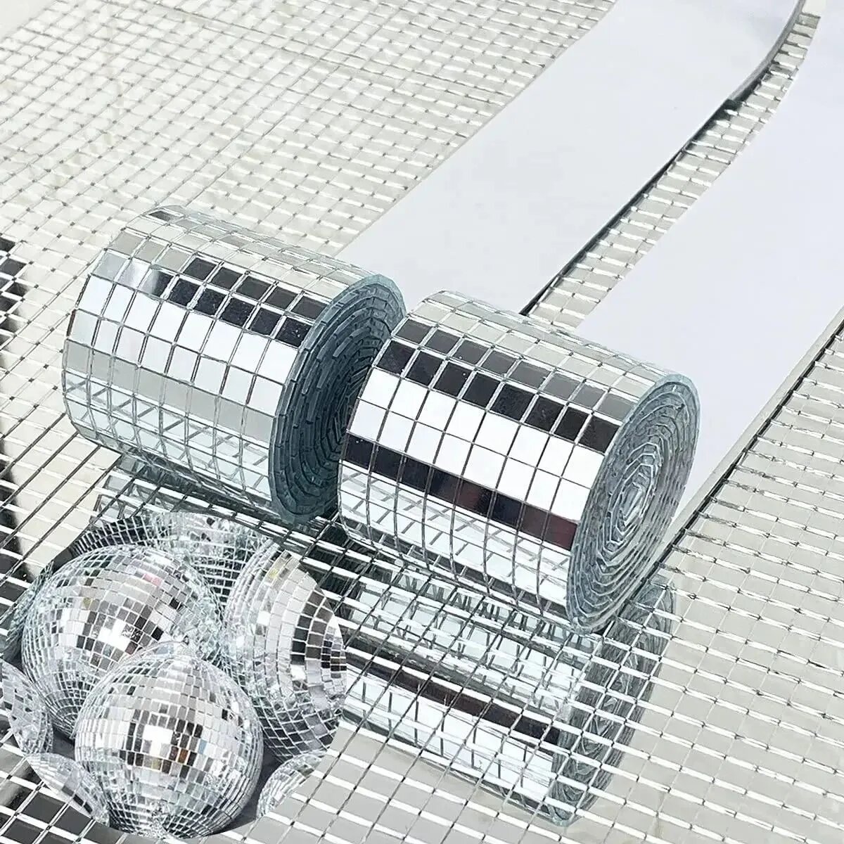 Зеркальная лента-мозаика, самоклеящаяся, акриловый гипс, гладкая, зеркальная, объёмная, светящаяся