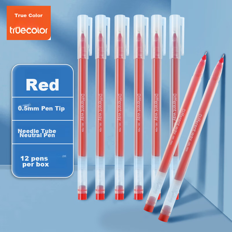 TRUECOLOR Gel Ink Pen Red 0.5mm Large Capacity Business Office Rollerball Pen Student Stationery Brush Pen Water Pen GP118